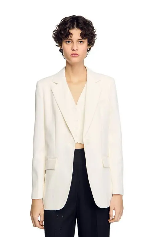 Sandro Sequinned Striped Suit Jacket - Ecru