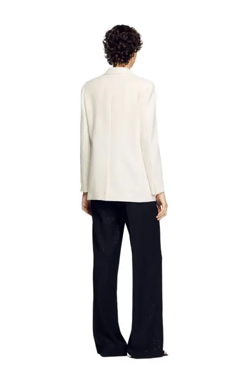 Sandro Sequinned Striped Suit Jacket - Ecru