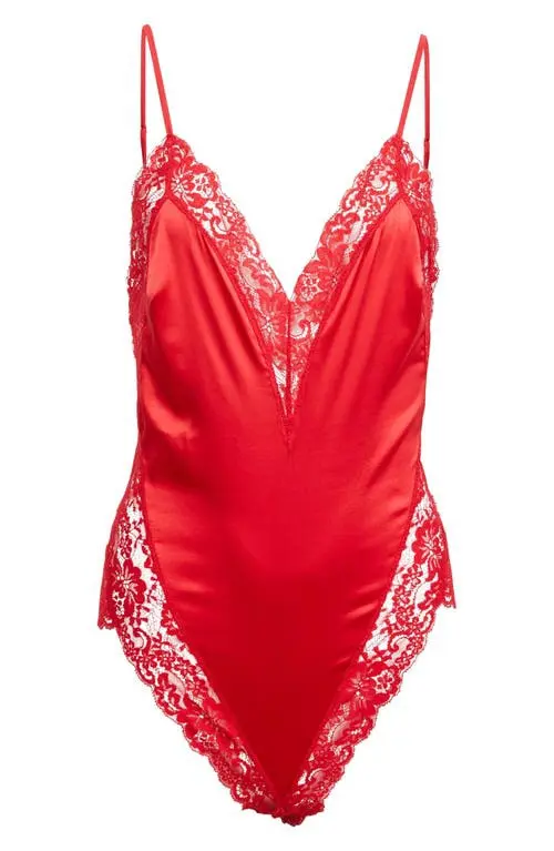 FLEUR DU MAL Lace Trim Teddy - Rouge