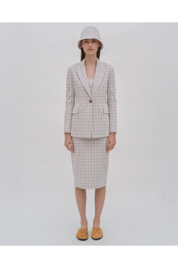 Rosetta Getty Pull-on Pencil Skirt In Striped Windowpane Interlock Jacquard