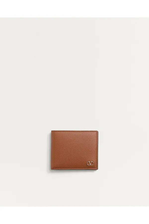 Valentino Garavani Vlogo Signature Grainy Calfskin Wallet - Brown