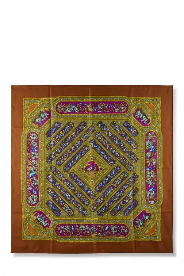 Hermès Multicolor 'qalamdan' Silk Scarf 90 - Brown