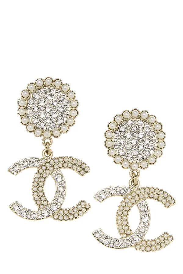 Chanel Crystal 'cc' Dangle Earrings - Gold