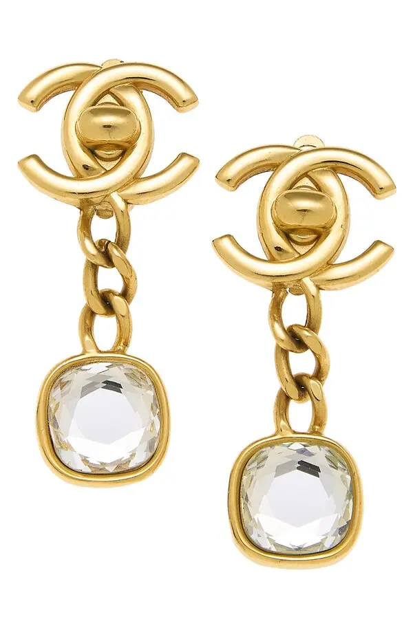 Chanel Crystal 'cc' Dangle Earrings - Gold
