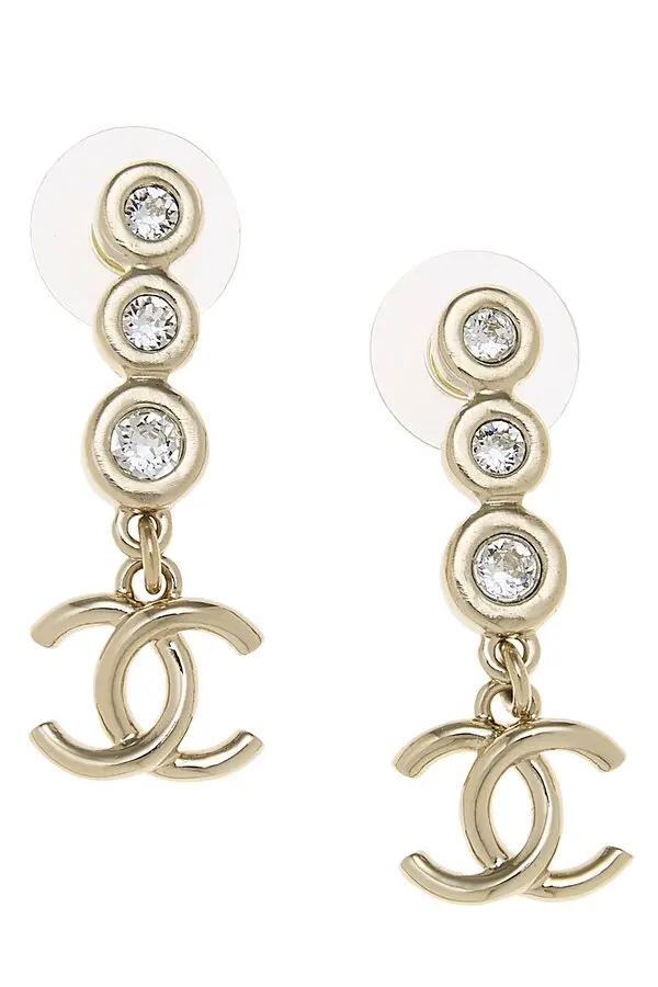 Chanel Crystal 'cc' Dangle Earrings - Gold
