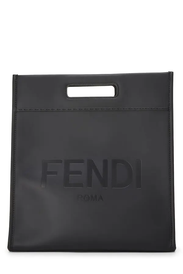 Fendi Calfskin Logo Shopper Tote - Black