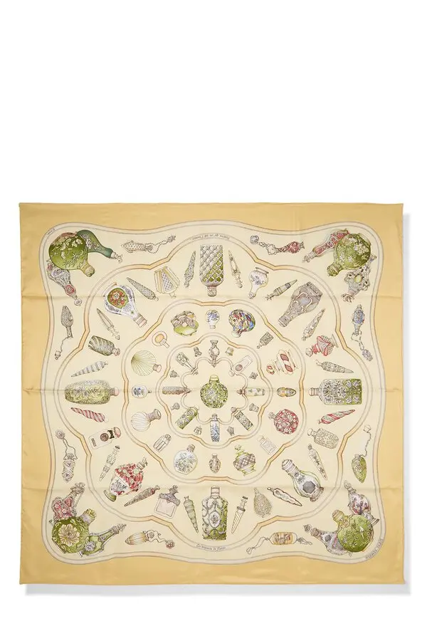 Hermès Multicolor 'qu'importe Le Flacon' Silk Scarf 90 - Yellow