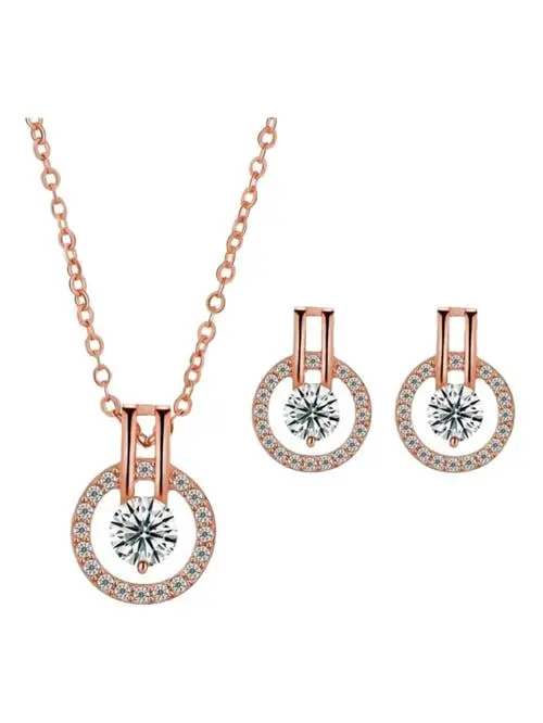 HOLLYWOOD SENSATION Cubic Zirconia Necklace And Earring Set - Gold