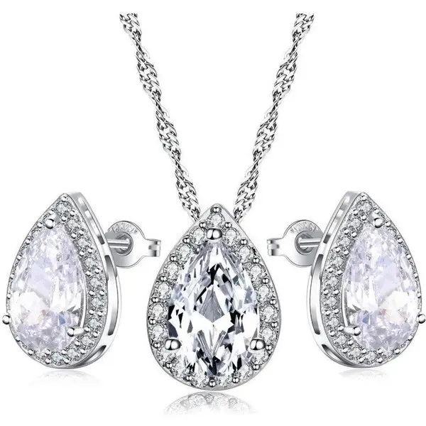 DLORIA Hollywood Sensation Teardrop Crystal Necklace And Earring Set