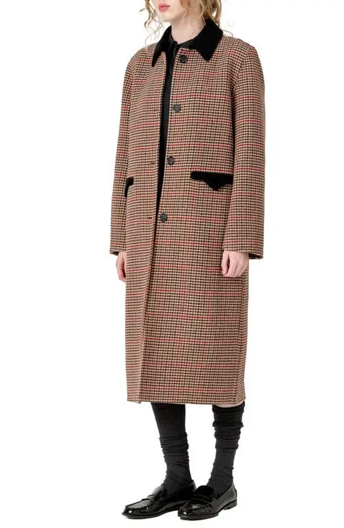 English Factory Houndstooth Wool-blend Coat