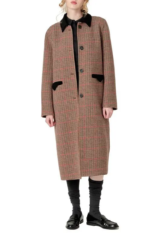 English Factory Houndstooth Wool-blend Coat