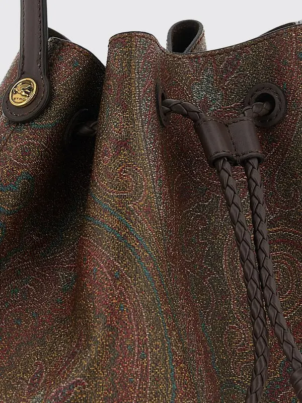 Etro Arnica Paisley Print Coated Cotton Bucket Bag With Pegaso Logo