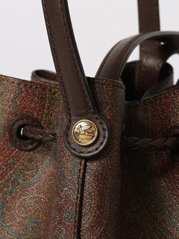 Etro Arnica Paisley Print Coated Cotton Bucket Bag With Pegaso Logo