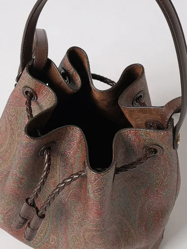 Etro Arnica Paisley Print Coated Cotton Bucket Bag With Pegaso Logo