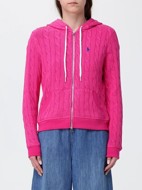 Polo Ralph Lauren Cable Knit Zip-up Hoodie - Fuchsia