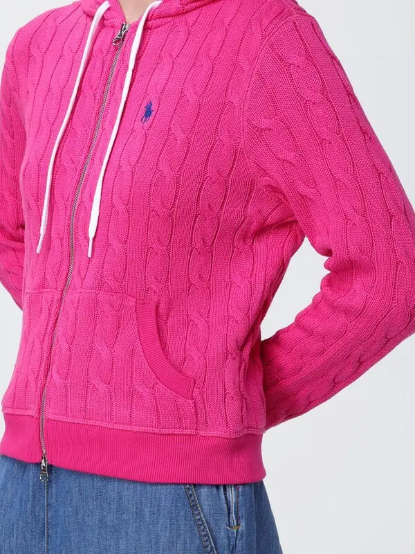 Polo Ralph Lauren Cable Knit Zip-up Hoodie - Fuchsia