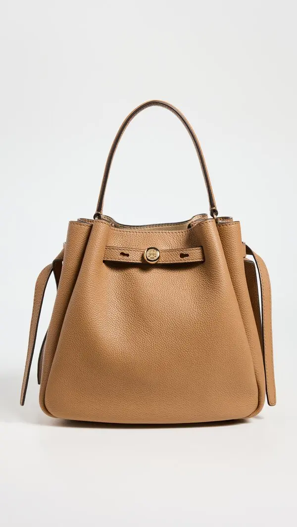 Tory Burch Romy Pebbled Small Bucket Bag - Tiramisu