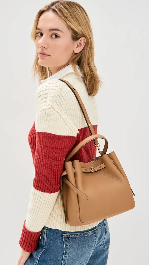 Tory Burch Romy Pebbled Small Bucket Bag - Tiramisu