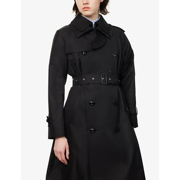 Sacai Gabardine Belted Trench Coat In Black - 51% Off
