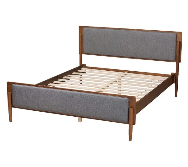 BAXTON STUDIO Powers Grey Fabric And Wood Queen Platform Bed