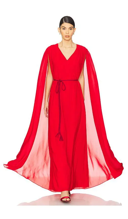 Alice Olivia Zenaida Maxi Cape Gown Bright Ruby 65% Off