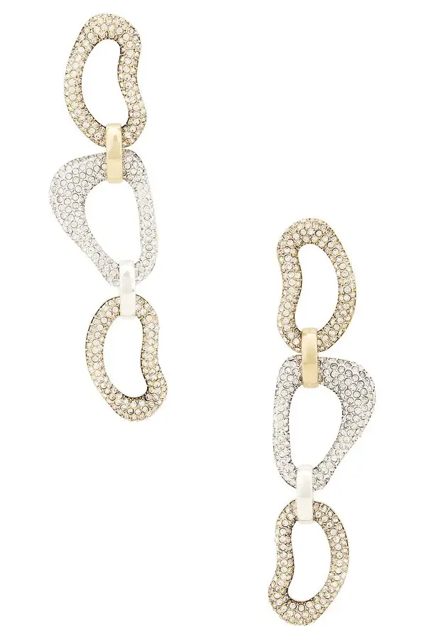 AREA Crystal Link Drop Earrings - Antique Gold & Antique Silver
