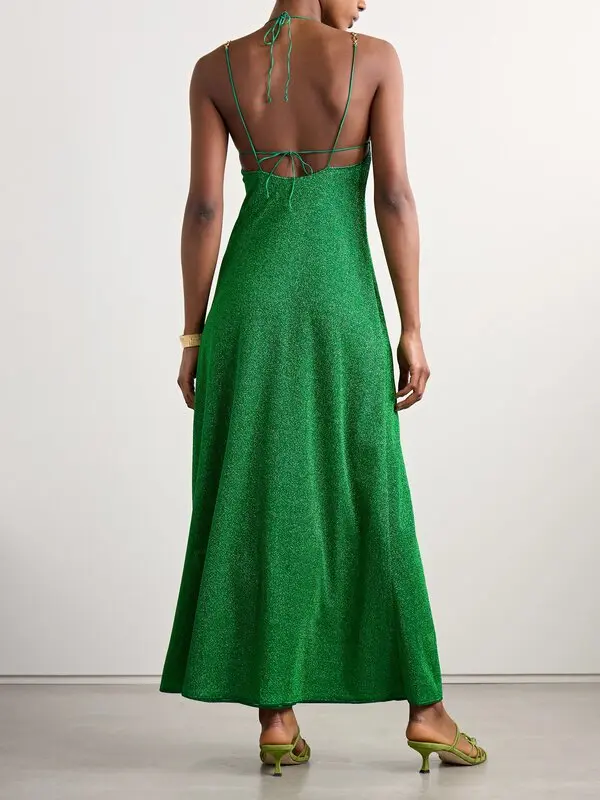 Oseree LumiRe Chain-Embellished Metallic Maxi Dress In Green - 40% Off |  Editorialist