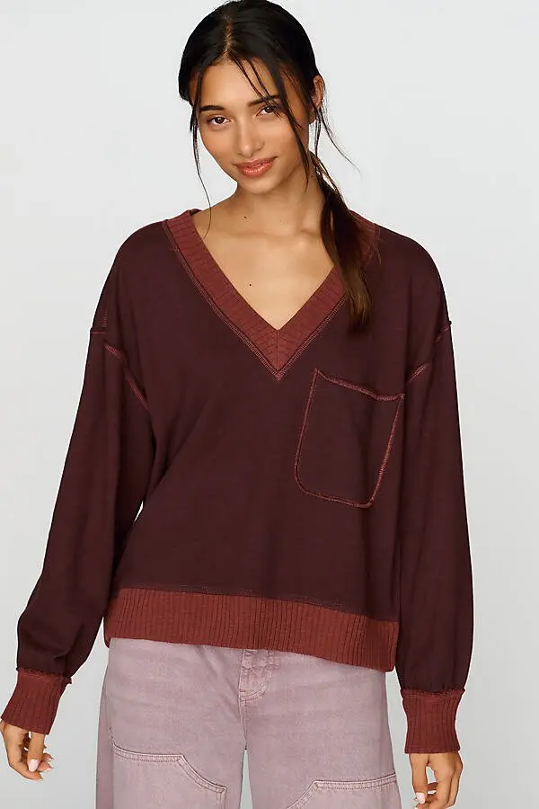 PILCRO Montana Pocket Knit Top - Chocolate
