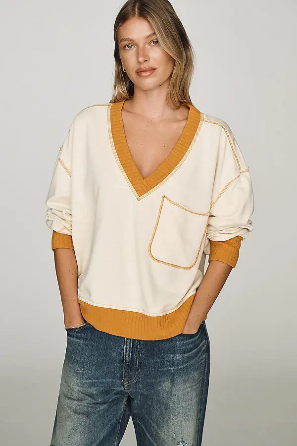 PILCRO Montana Pocket Knit Top - Ivory Pattern