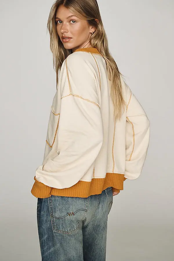 PILCRO Montana Pocket Knit Top - Ivory Pattern
