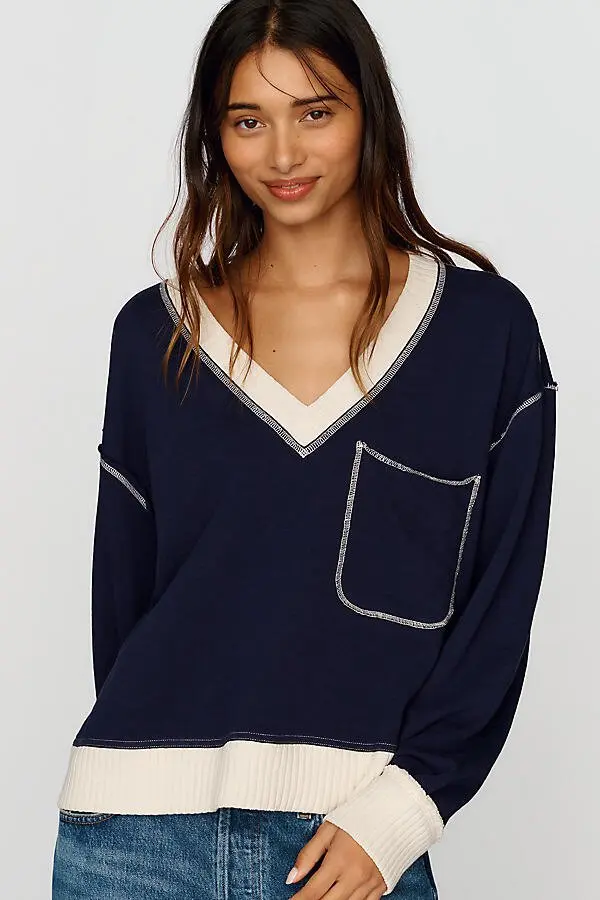 PILCRO Montana Pocket Knit Top - Navy