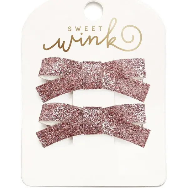 SWEET WINK Glitter Bow Clip Set - Pink