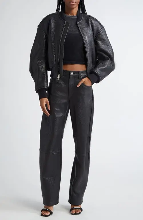 Alexander Wang Primal Lambskin Leather Crop Bomber Jacket - Black