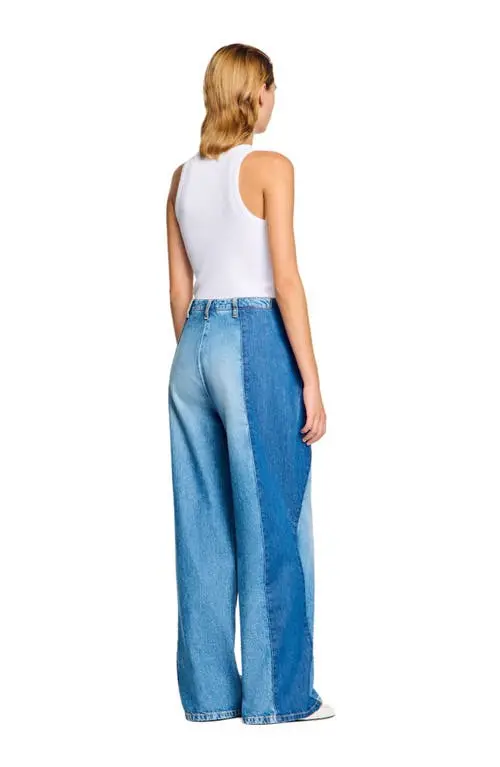 Sandro Wide Leg Jeans With Contrasting Panels