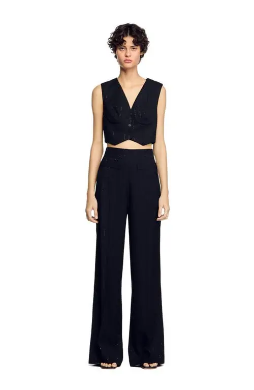 Sandro Sequin Cropped Jacket - Black