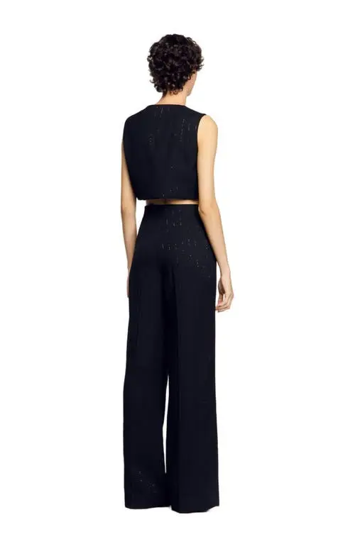 Sandro Sequin Striped Cropped Jacket - Black