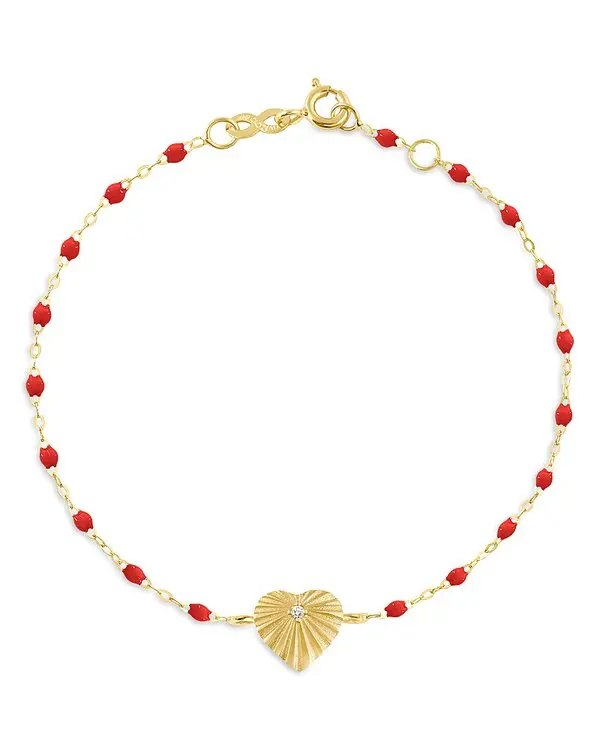 Gigi Clozeau 18k Yellow Gold Diamond And Bead Bracelet - Red/gold
