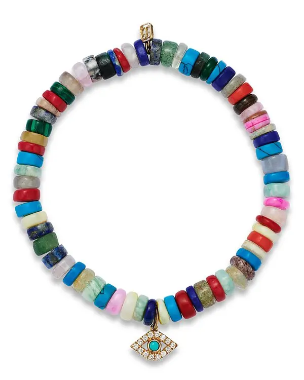 SYDNEY EVAN 14k Yellow Turquoise & Diamond Evil Eye Bracelet - Gold