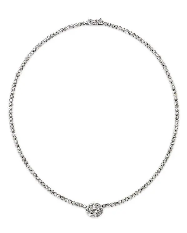 Bloomingdale'S Diamond Round & Baguette Halo Tennis Necklace 4.50 Tcw - White