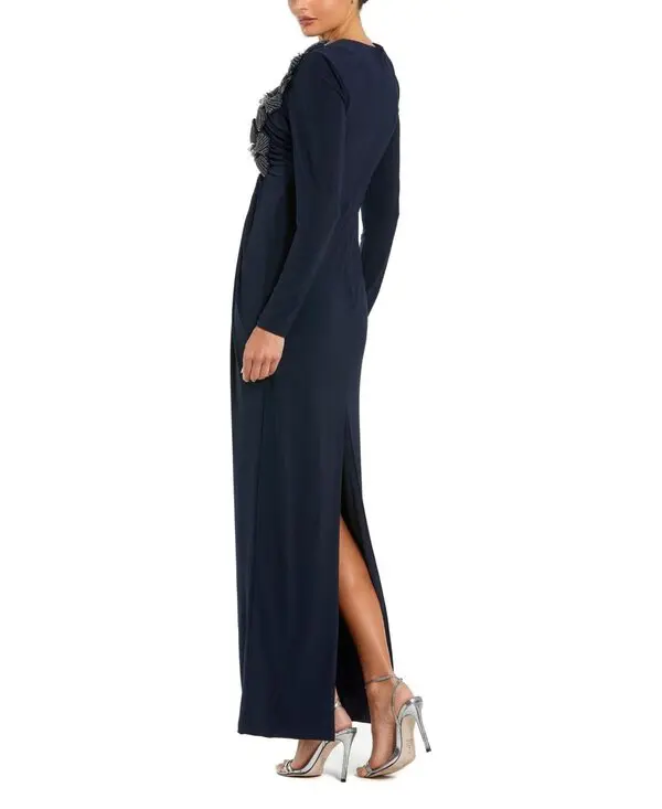 Mac Duggal Jersey Fitted Gown With 3d Flowers