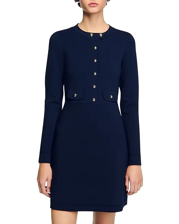 Sandro Short Button-up Knit Dress - Navy Blue