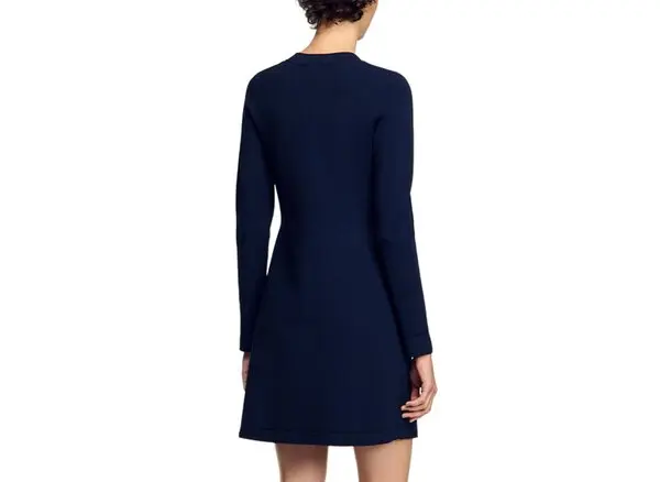 Sandro Short Button-up Knit Dress - Navy Blue