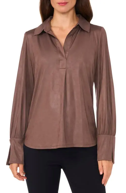 Chaus Oversized Johnny Collar Top - Mocha