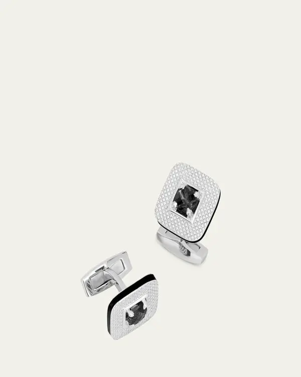 Tateossian Refratto Cufflinks With Black Spinel In Rhodium-plated Silver