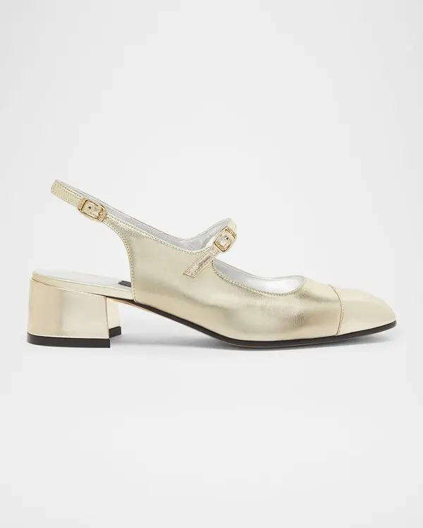 Carel Ischia Metallic Mary Jane Ballerina Pumps Platinium Mirror
