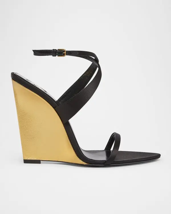 Saint Laurent Salome Wedge Sandals Nero Editorialist