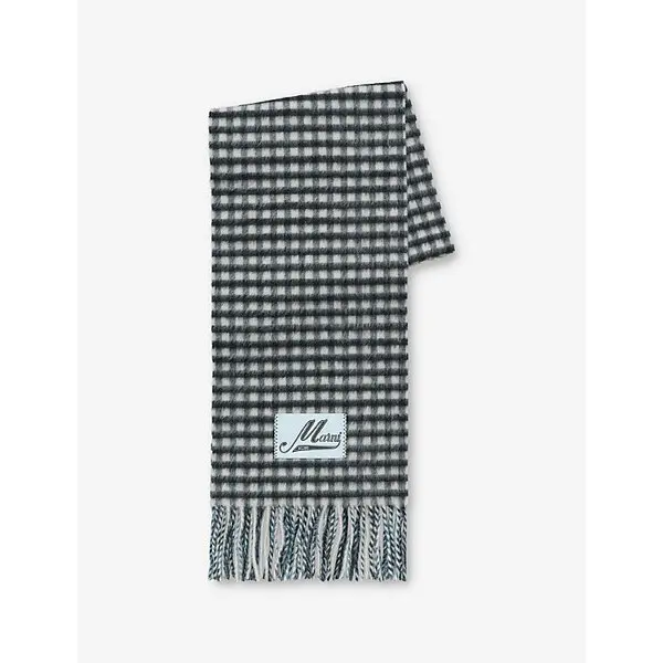 Marni Double-check Logo-embroidered Wool-blend Scarf - Black