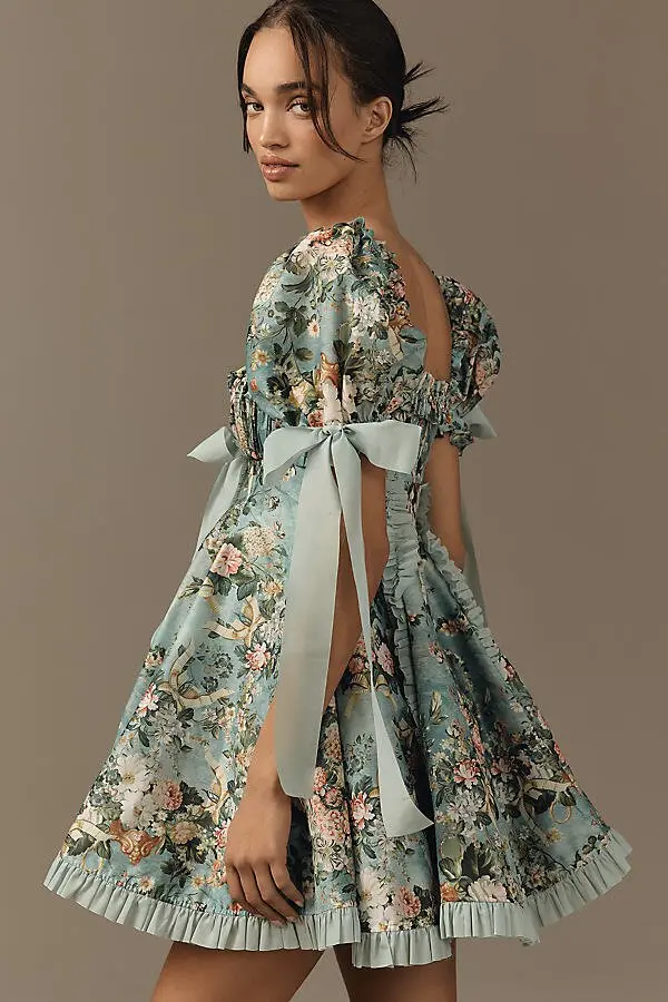 Selkie Tulum Bow Mini Dress In Green - 20% Off | Editorialist