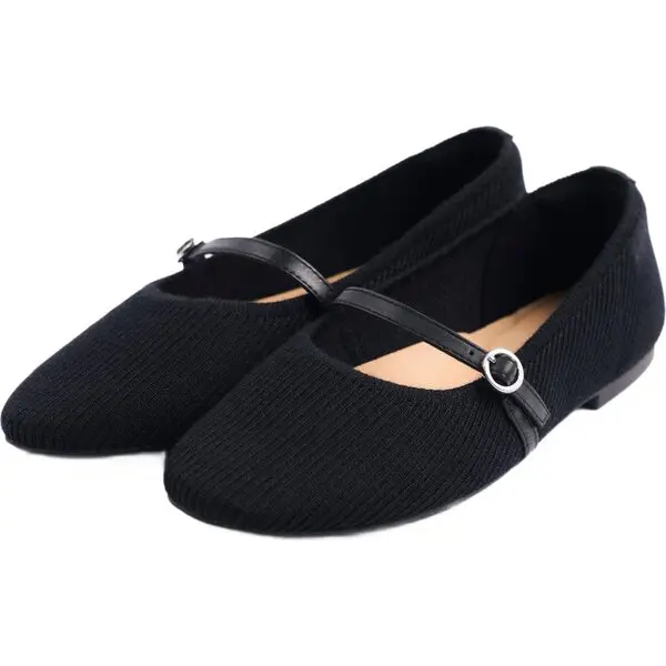GOBI MONGOLIAN CASHMERE Wool Cashmere Knit Ballet Flats - Black