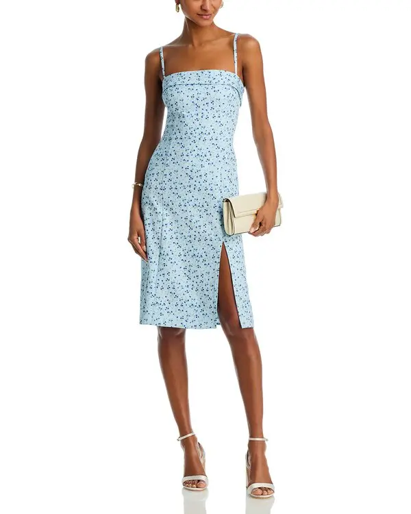 french connection blue floral dress Wedtrend Women Blue Cowl Neck Satin Bridesmaid Dress with Slit Asymmetrical  Spaghetti Straps Long Wedding Party Guest Dress – WEDTREND
